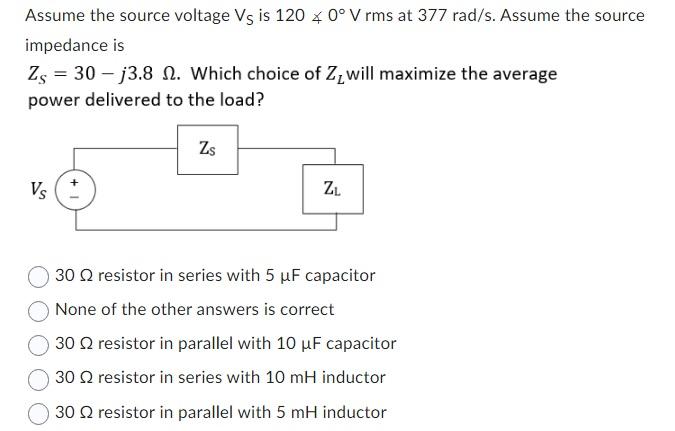 Solved Assume the source voltage VS is \( 120 \Varangle | Chegg.com