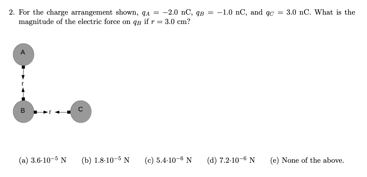 Solved 2. For the charge arrangement shown, qA = -2.0 nC, qB | Chegg.com