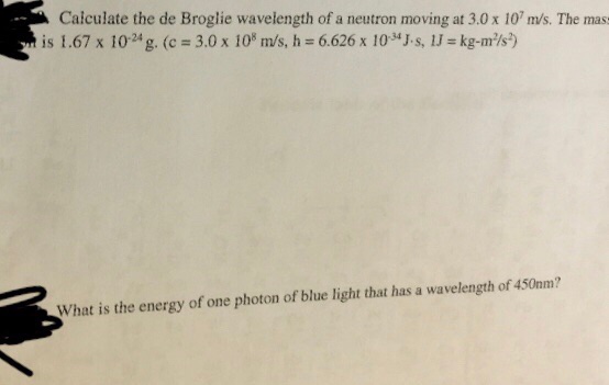 Solved Calculate the de Broglie wavelength of a neutron | Chegg.com