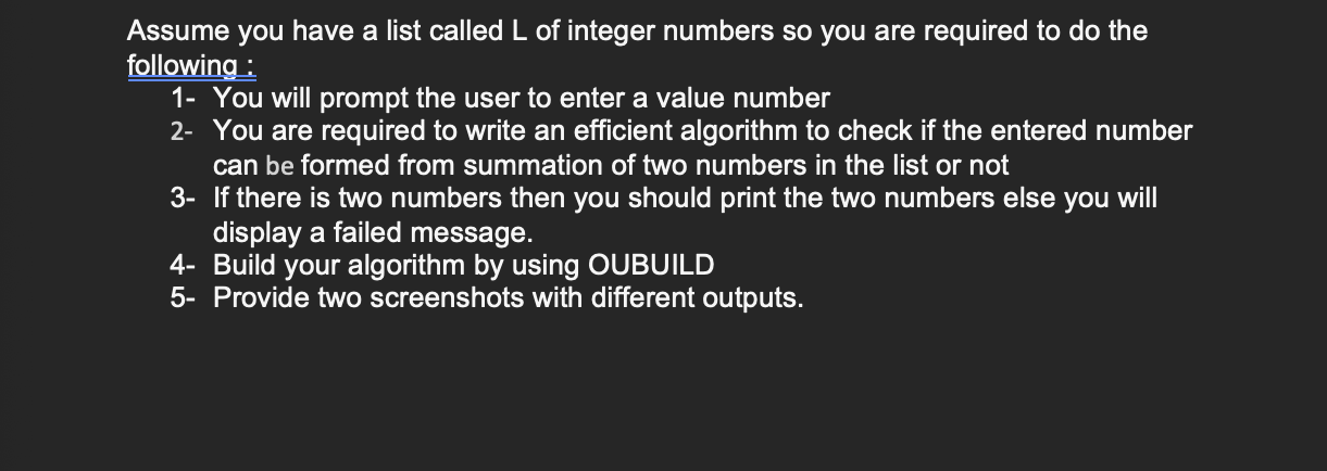 Solved Assume you have a list called L of integer numbers so | Chegg.com