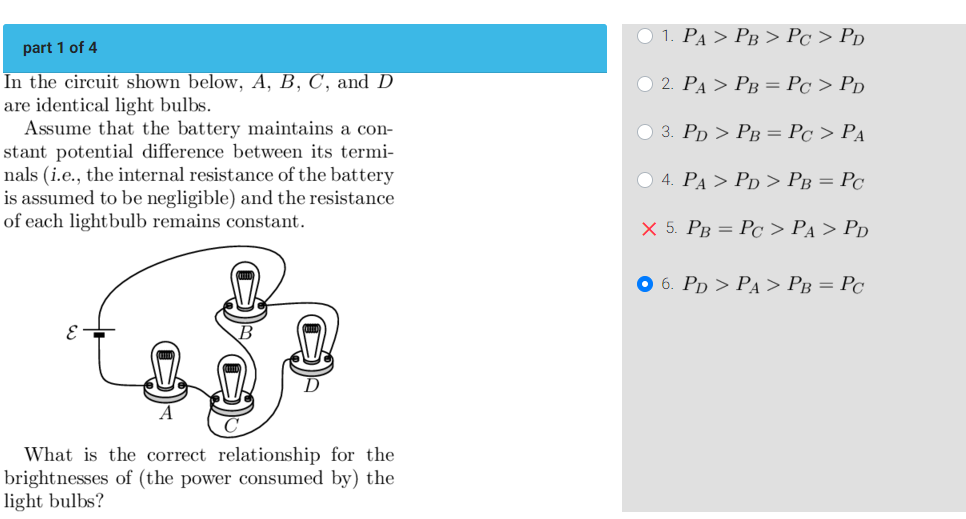 Solved part 1 of 4 In the circuit shown below, A,B,C, and D | Chegg.com