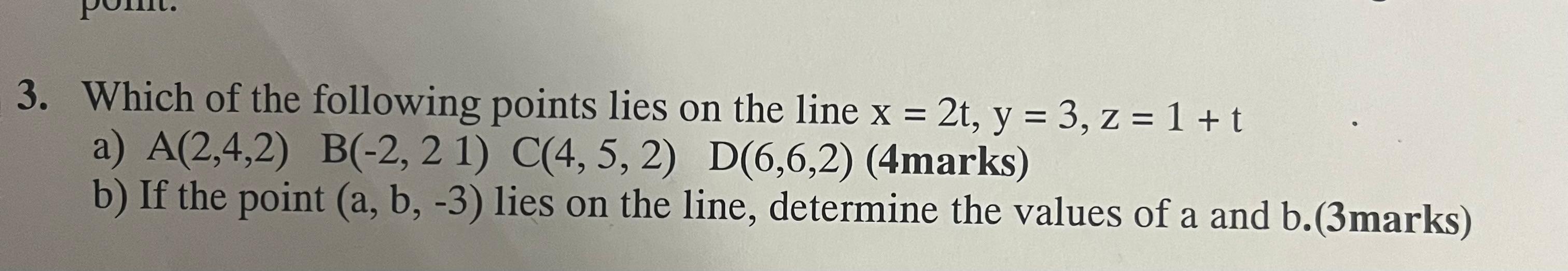 Solved 3. Which of the following points lies on the line | Chegg.com