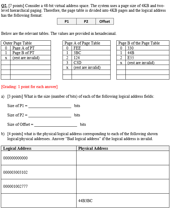 Solved Q2. [7 points] Consider a 48-bit virtual address | Chegg.com