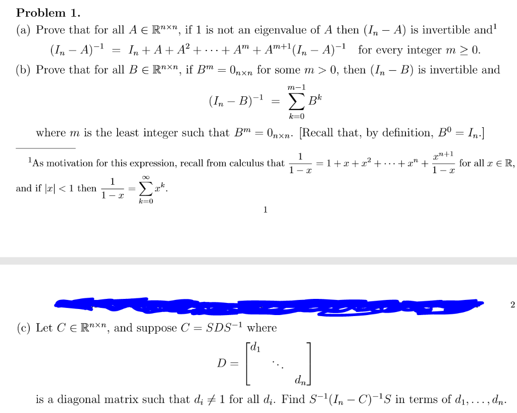 Solved Problem 1. (a) Prove that for all A € Rnxn, if 1 is | Chegg.com