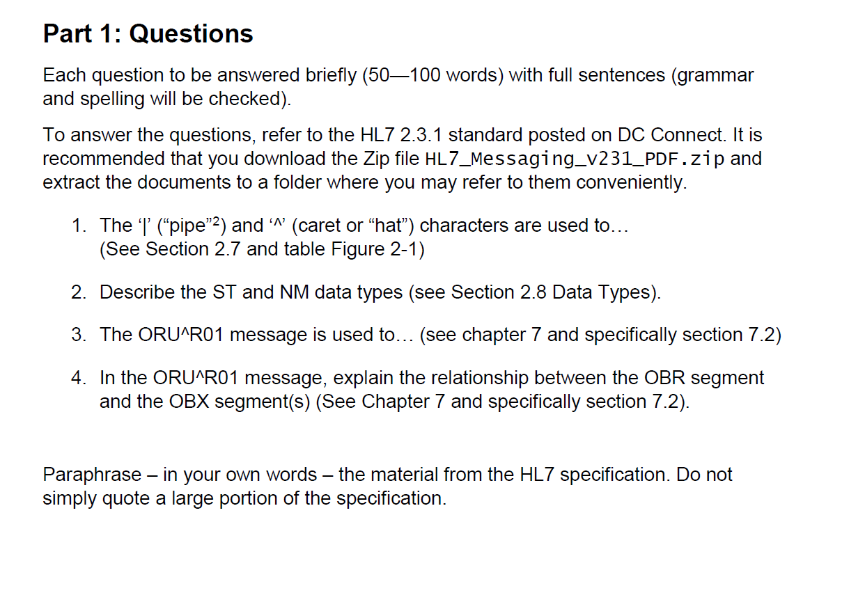 Solved Part 1: Questions Each question to be answered | Chegg.com