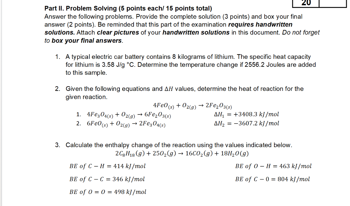 Solved 20 Part II. Problem Solving (5 points each/ 15 points | Chegg.com