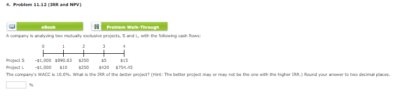 Solved Problem 11.12 (IRR and NPV)eBook目Problem | Chegg.com