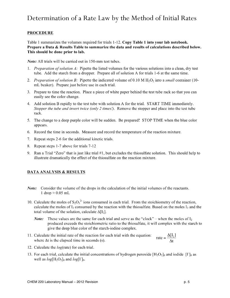 Solved PROCEDURE Table 1 summarizes the volumes required for | Chegg.com