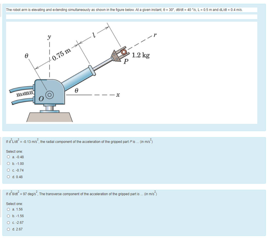 Solved The robot arm is elevating and extending | Chegg.com