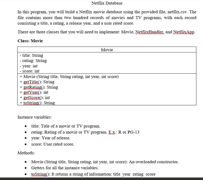 Solved Java Program : there is a netflix.csv file just the | Chegg.com