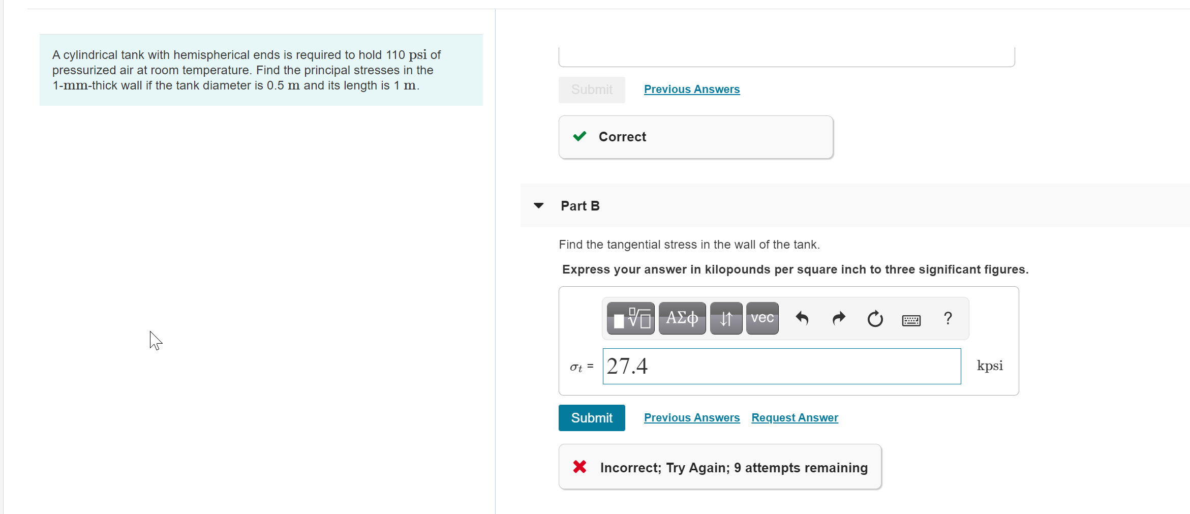 Solved A cylindrical tank with hemispherical ends is | Chegg.com