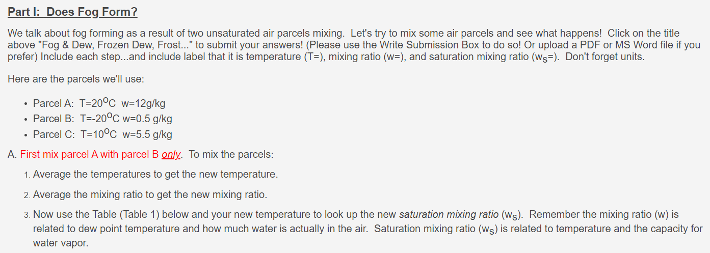 Solved Part I: Does Fog Form? We talk about fog forming as a | Chegg.com