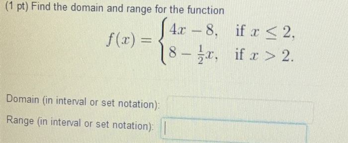 Solved (1 pt) Find the domain and range for the function 4x | Chegg.com Solved (1 pt) Find the domain and range for the function 4x | Chegg.com