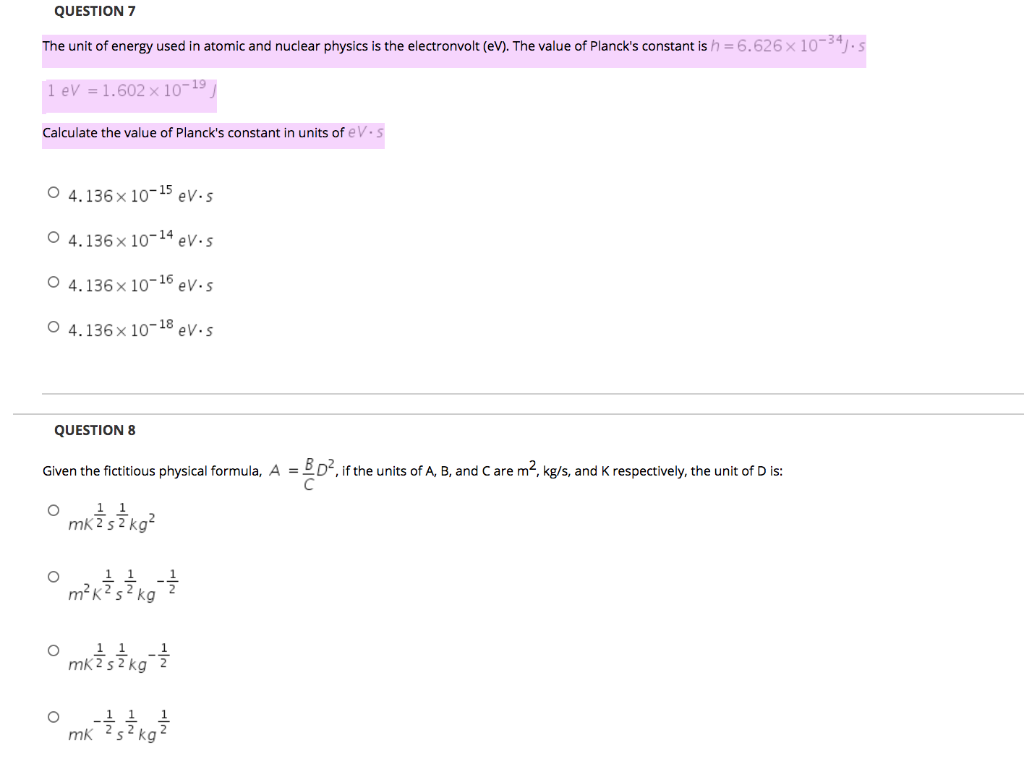 Solved QUESTION 7 The unit of energy used in atomic and | Chegg.com