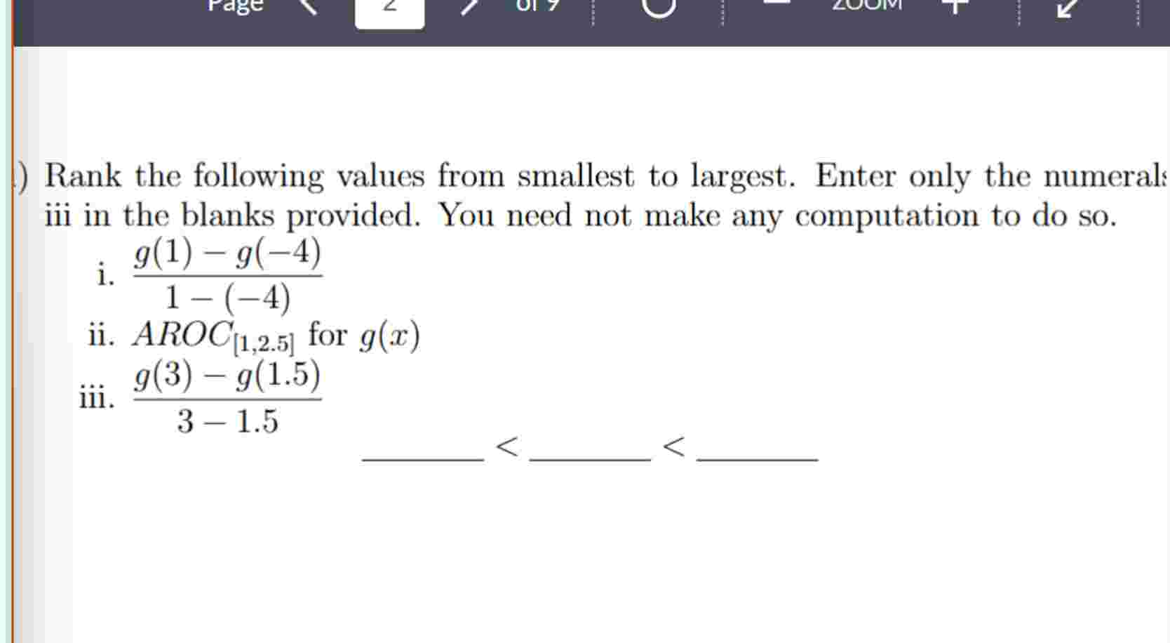 Rank the following values from smallest to ﻿largest. | Chegg.com