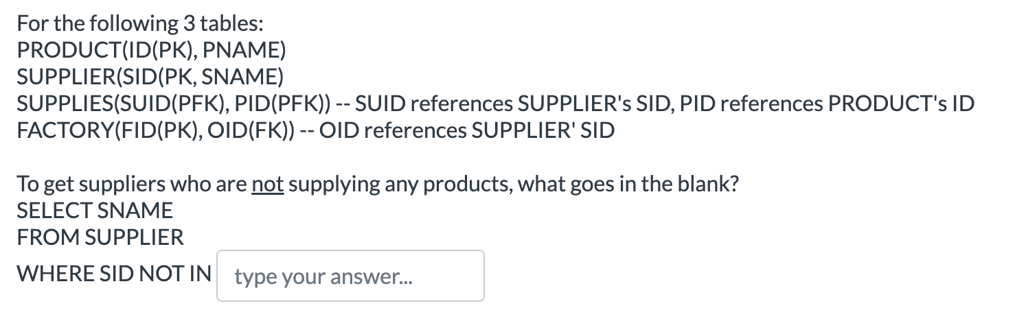 Solved For the following 3 tables: PRODUCT(ID(PK), PNAME) | Chegg.com