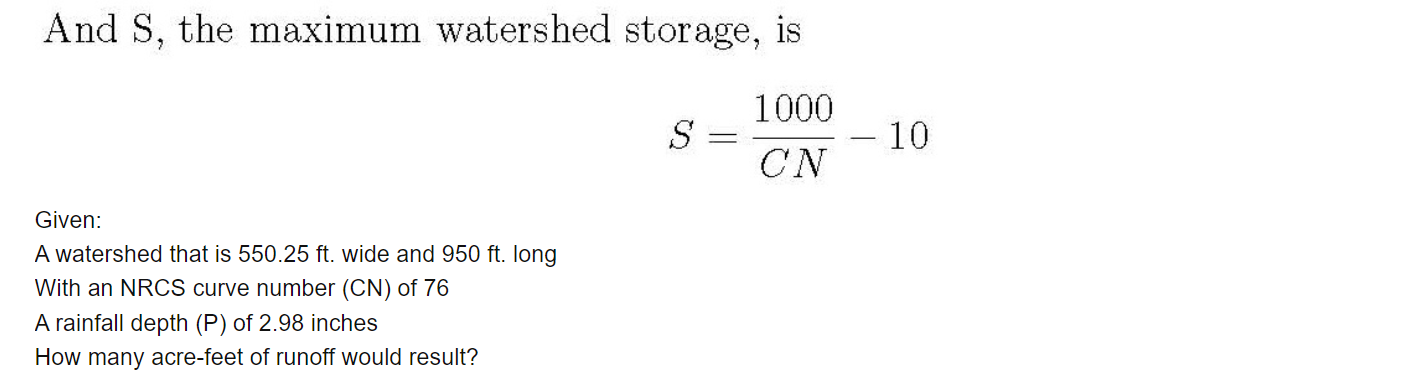 Solved The NRCS curve number runoff generation equation is | Chegg.com