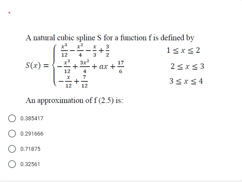 Solved 73 Fleet A natural cubic spline S for a function f is | Chegg.com