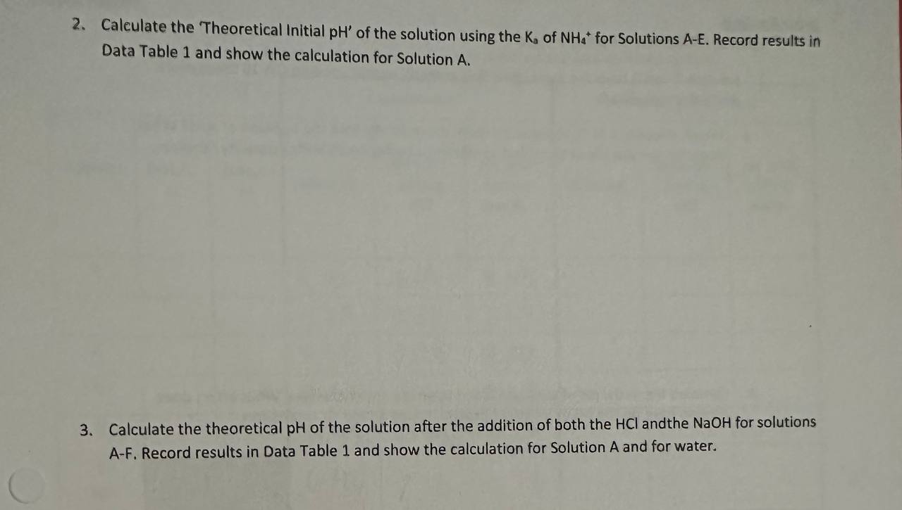 Solved Data Table 1. Effect of adding acid or base on | Chegg.com