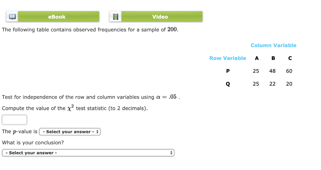 Solved еВook Video The following table contains observed | Chegg.com