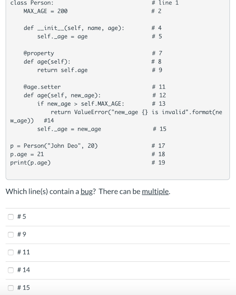 Solved class Person: # line 1 MAX_AGE 200 # 2 def | Chegg.com