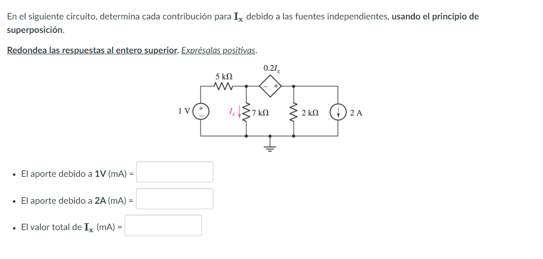 En el siguiente circuito, determina cada contribución | Chegg.com