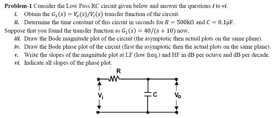 Solved Problem-1 Consider the Low Pass RC circuit given | Chegg.com
