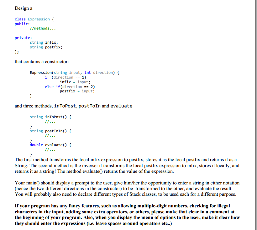 InC++ Design a class Expression { public: | Chegg.com
