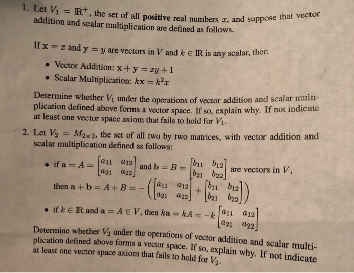 Solved I. Let Vi R+, the set of all positive real numbers x, | Chegg.com