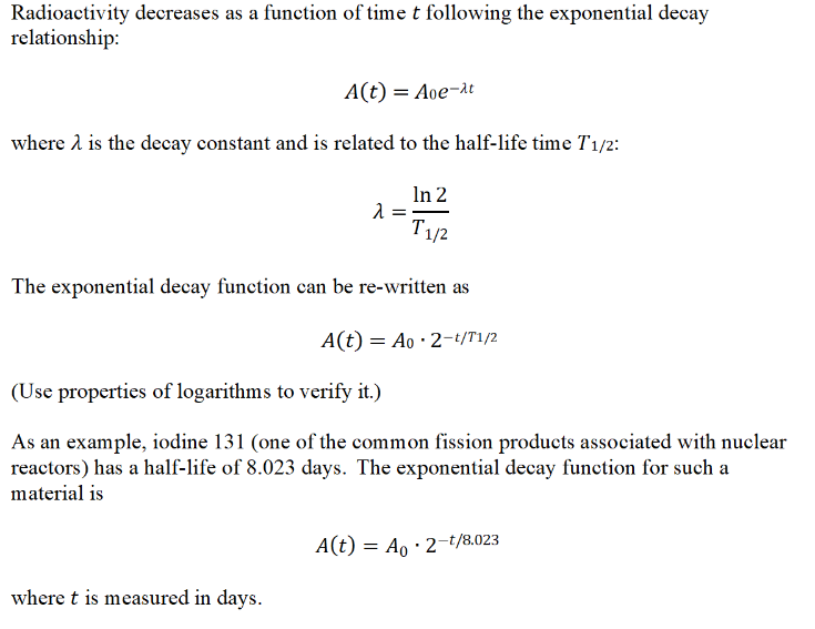 Radioactivity decreases as a function of time t | Chegg.com