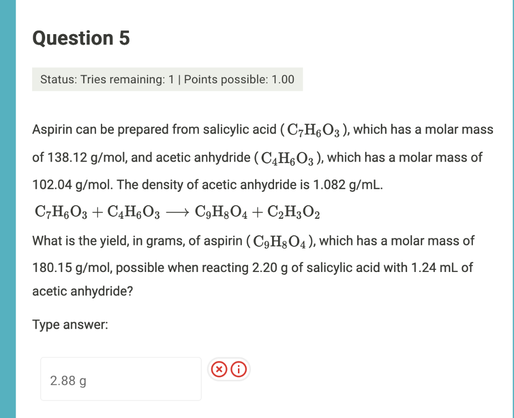 Solved Question 5 Status: Tries remaining: 1 | Points | Chegg.com