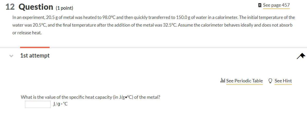 Solved 12 Question (1 point) e See page 457 In an | Chegg.com
