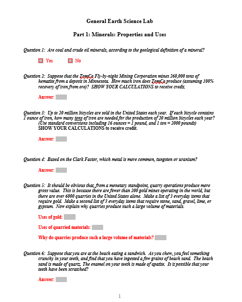 Solved General Earth Science LabPart 1: Minerals: Properties | Chegg.com