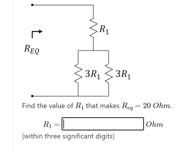 Solved Find the value of R1 that makes Req=20Ohm R1= Ohm | Chegg.com