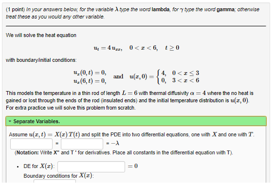 Solved (1 point) in your answers below for the variable , | Chegg.com