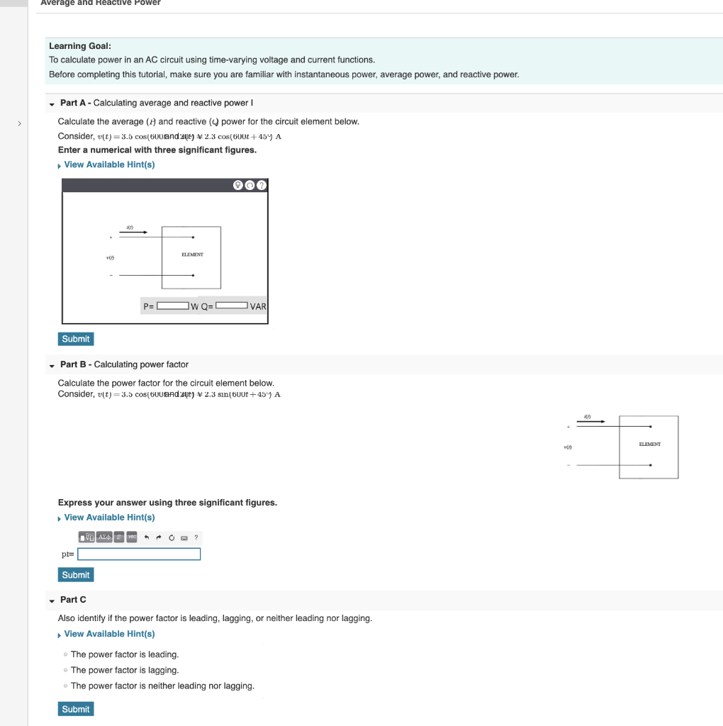 Solved Average and Reactive Power Learning Goal: To | Chegg.com