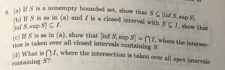 Solved [inf S, sup S] SI. 9. (a) If S is a nonempty bounded | Chegg.com