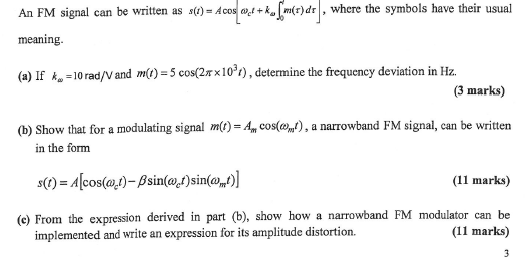 Solved An FM signal can be written as | Chegg.com