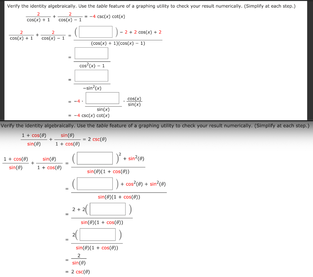 Solved each step.) Verify the identity algebraically. Use | Chegg.com