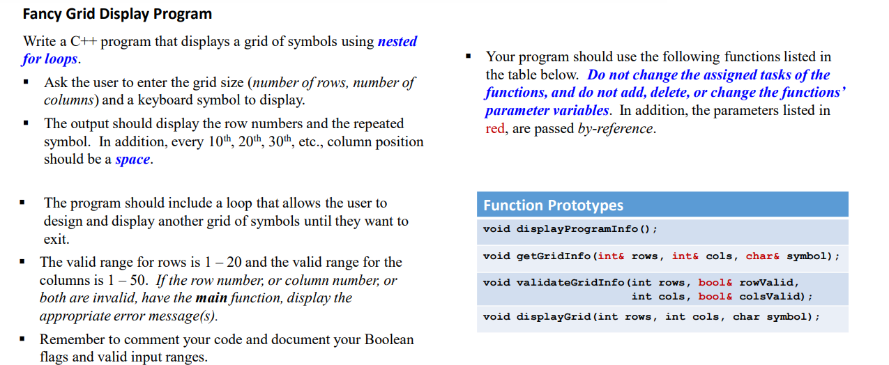 Solved Fancy Grid Display Program Write a C++ program that | Chegg.com