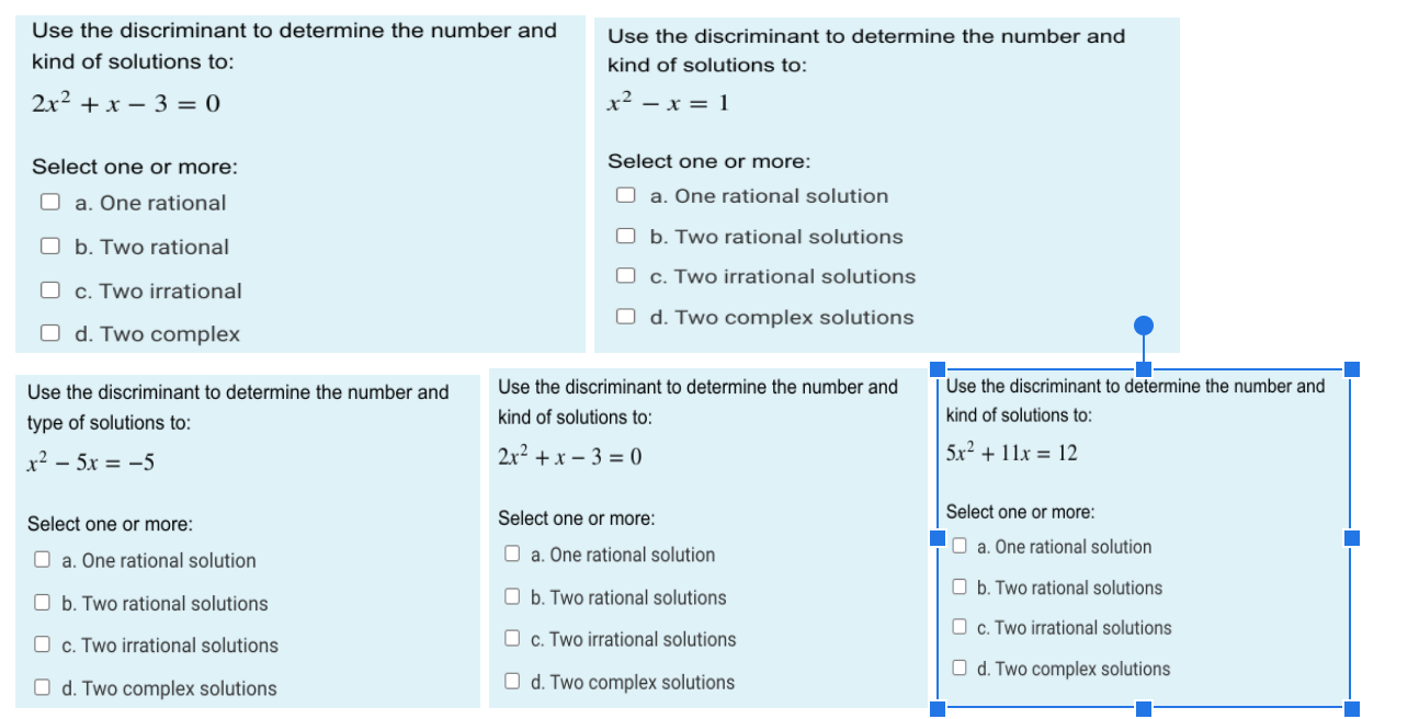 Solved Use the discriminant to determine the number and kind | Chegg.com