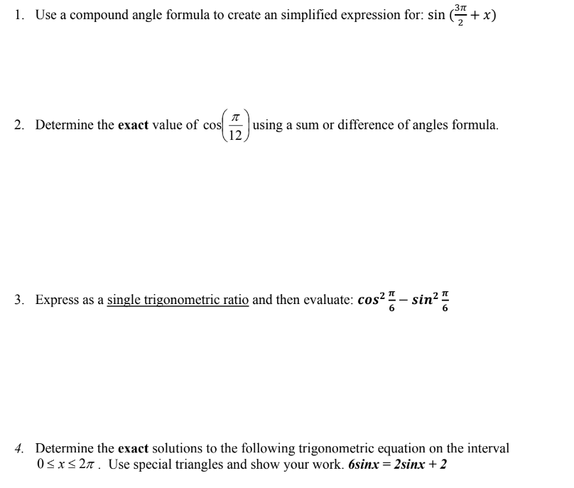 Solved 1. Use a compound angle formula to create an | Chegg.com