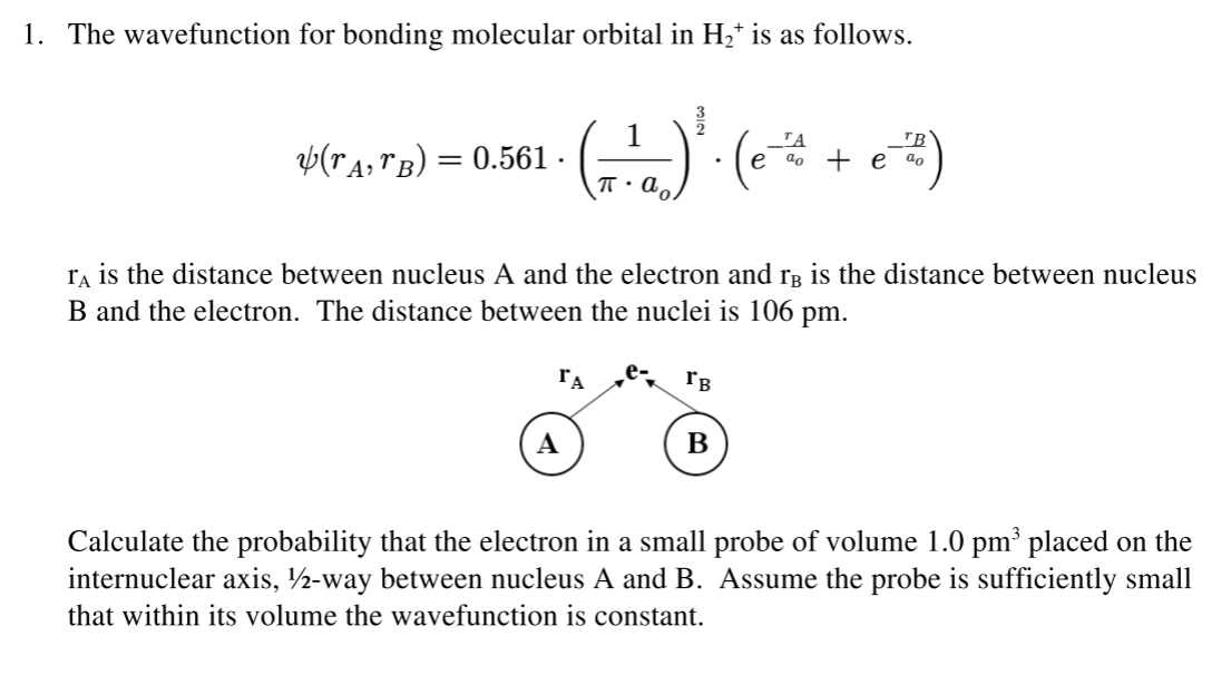 Solved 1 The Wavefunction For Bonding Molecular Orbital In
