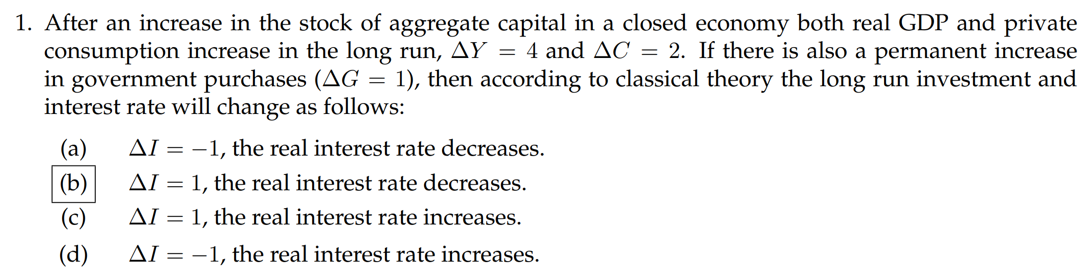 Solved After an increase in the stock of aggregate capital | Chegg.com
