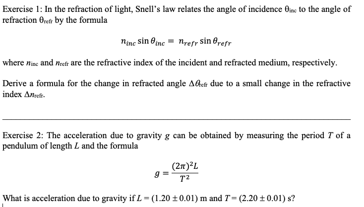 Solved Exercise 1: In the refraction of light, Snell's law | Chegg.com