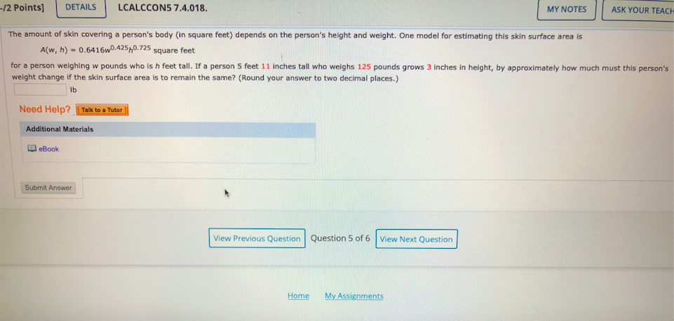 Solved -12 Points] DETAILS LCALCCON5 7.4.018. MY NOTES ASK | Chegg.com