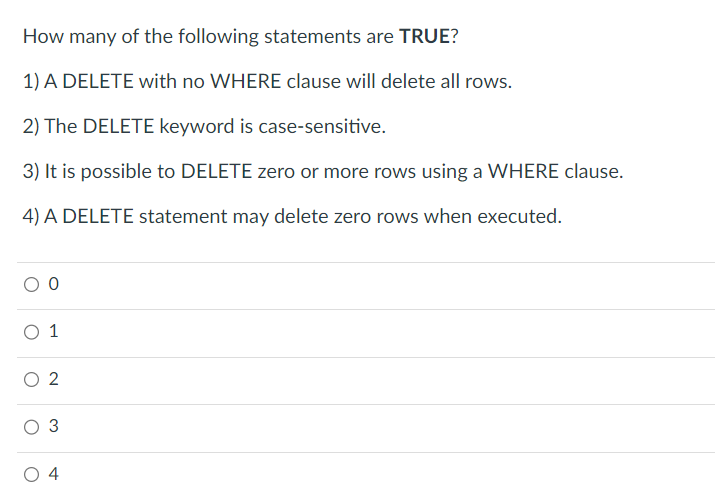 Solved Select all true statements. Each field in the CREATE | Chegg.com