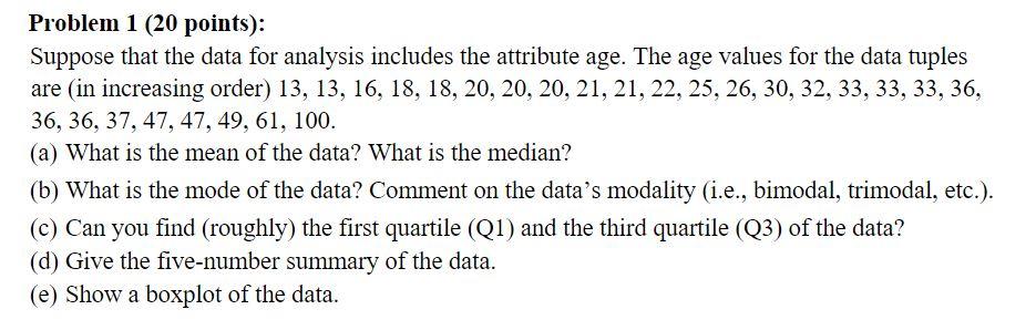 Solved Problem 1 (20 points): Suppose that the data for | Chegg.com