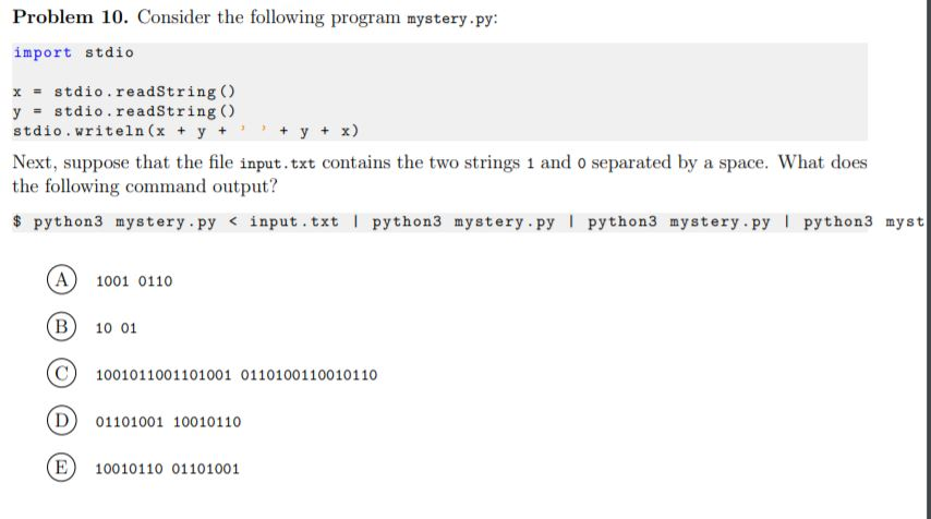 Solved Problem 10. Consider the following program | Chegg.com
