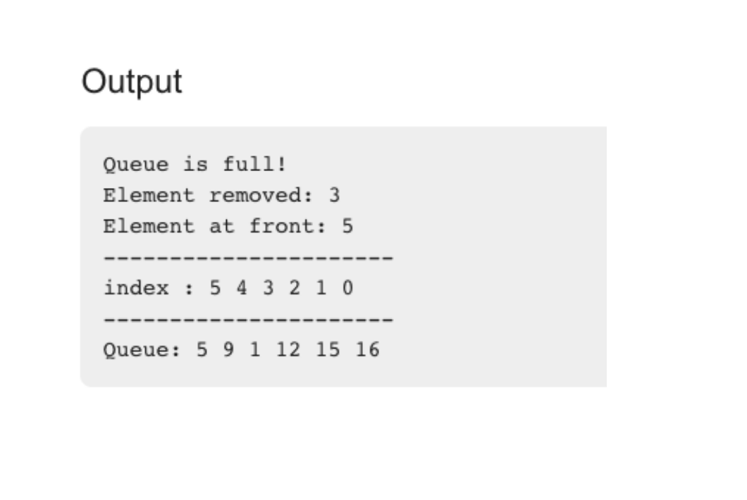 Solved Output Queue is full! Element removed: 3 Element at | Chegg.com
